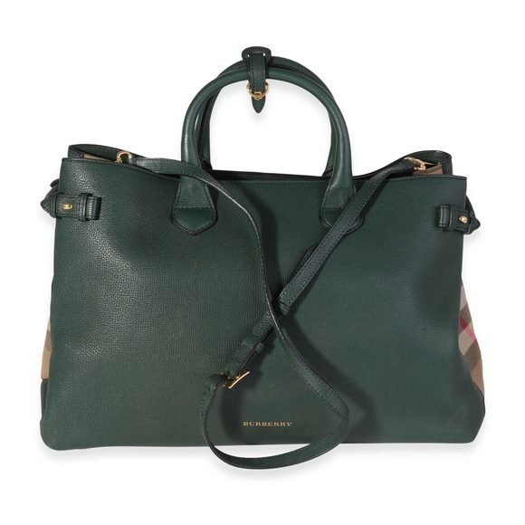 Burberry | Bags | Burberry Forest Green Textured Leather House Check ...